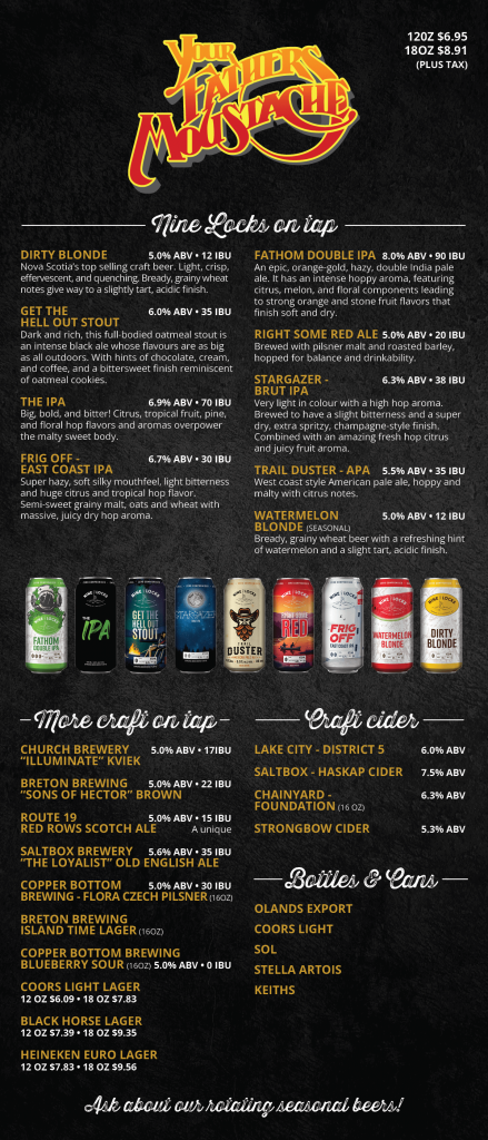 Your Father's Moustache Food - Main Menu | Brunch | Drinks and Desserts